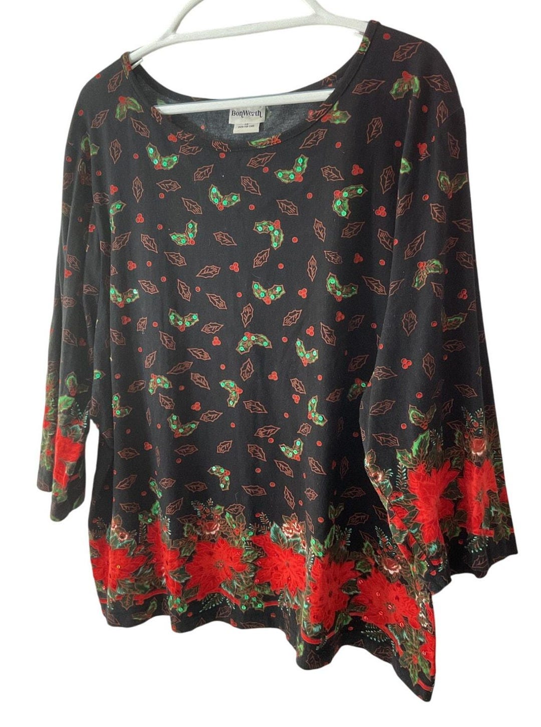 Bonworth XL Sequin Poinsettia Christmas Holiday Shirt Sweater Holly ...