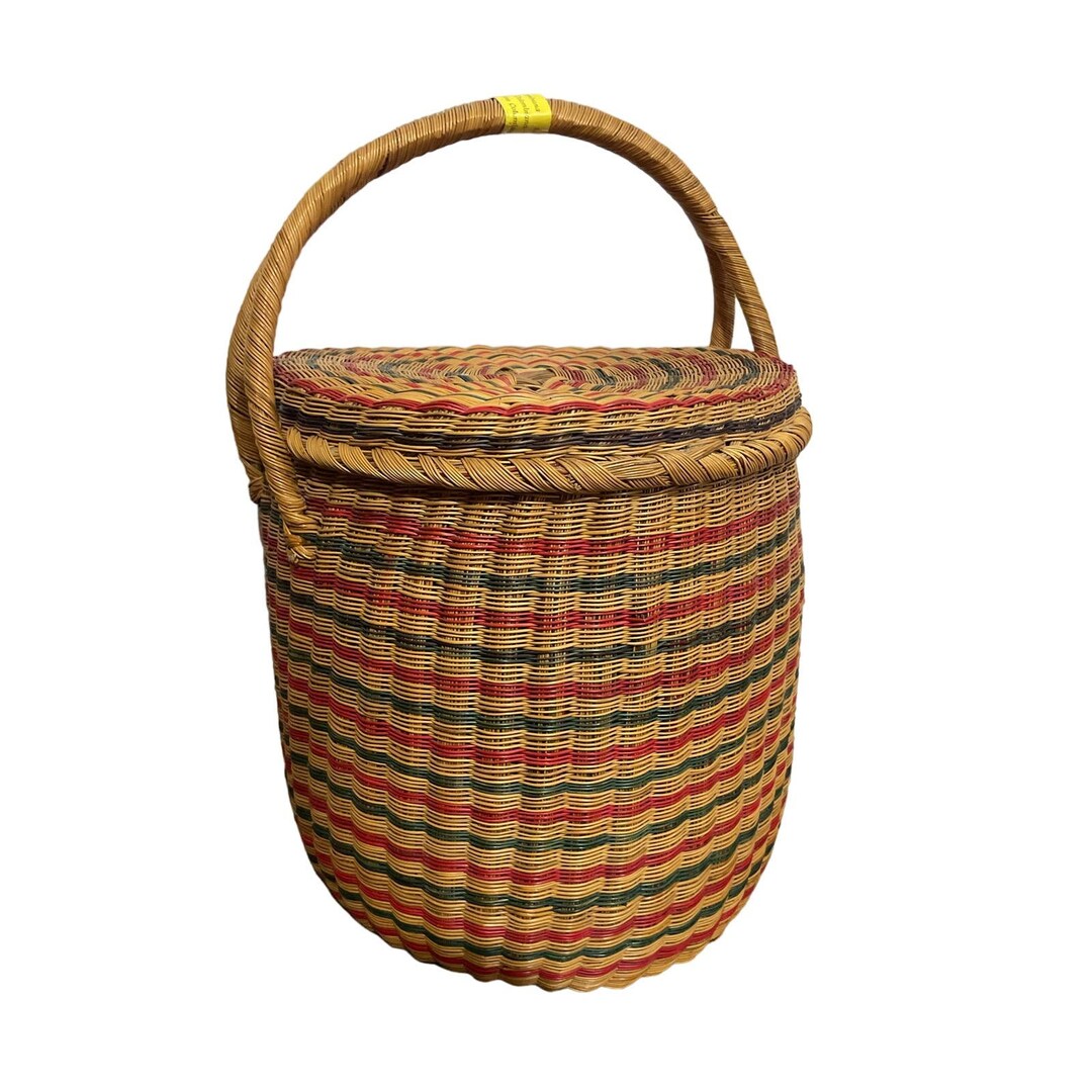 Vintage Large Colombian Basket W/lid Woven Handmade - Etsy