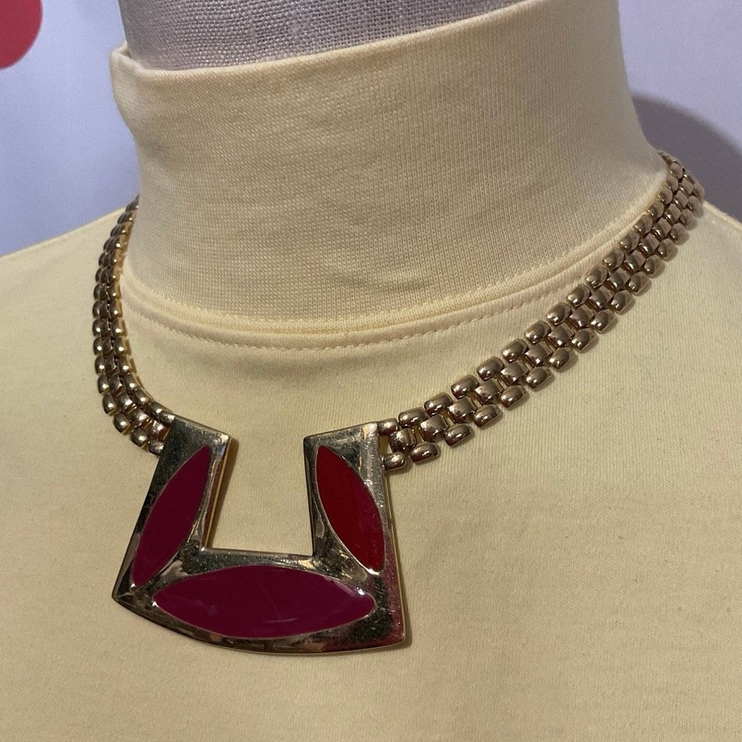 Vintage MONET Red & Gold Necklace 18” - Etsy