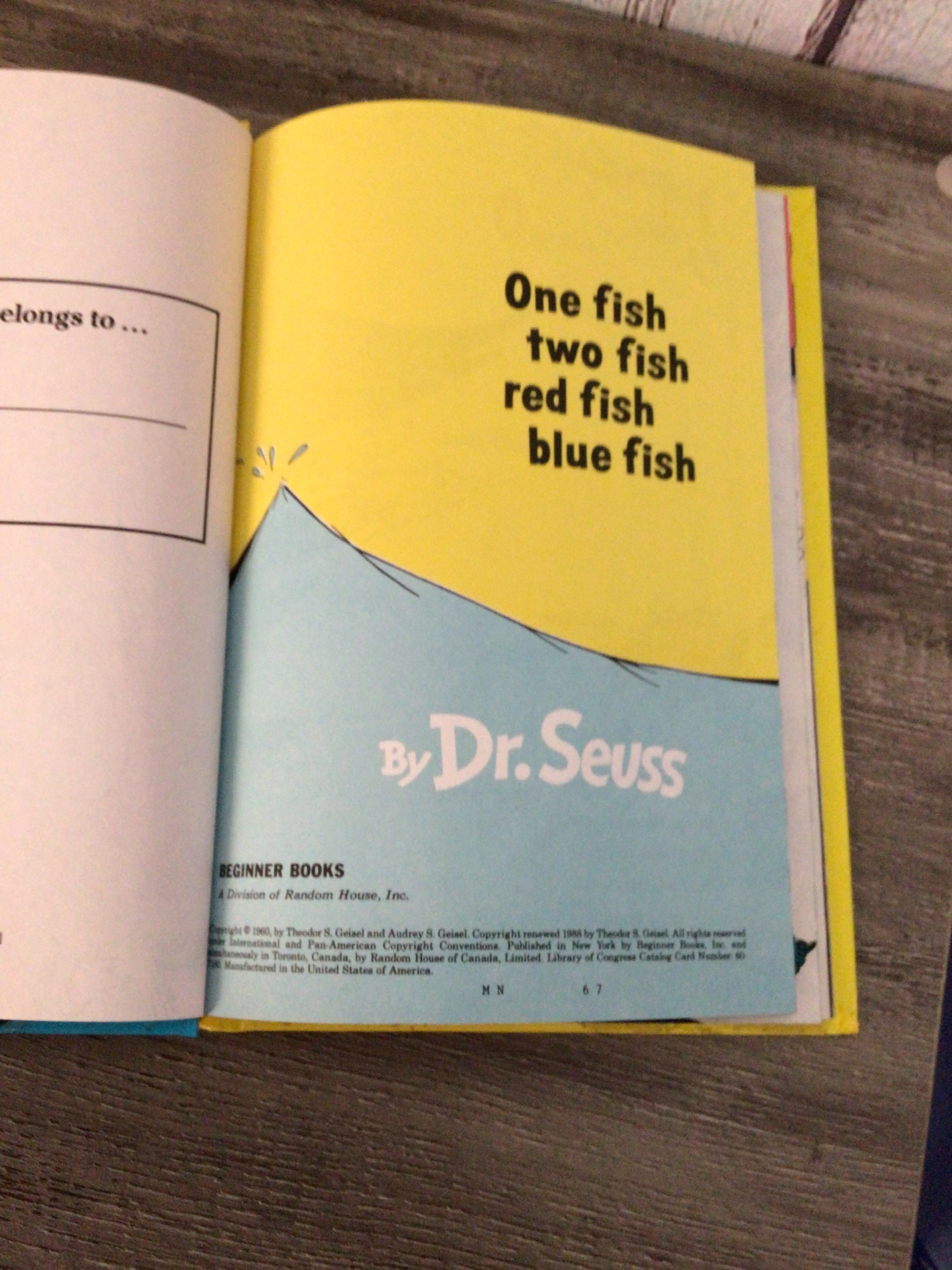 1960 Hardback Dr. Seuss One Fish Two Fish Red Fish Blue Fish - Etsy