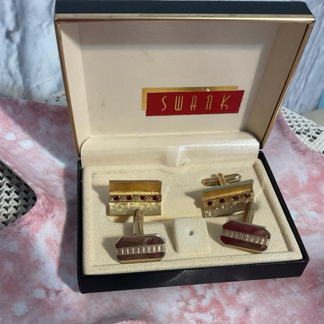 Vintage Cufflinks Swank Ruby & Gold / Solid Vintage 2 Pair - Etsy