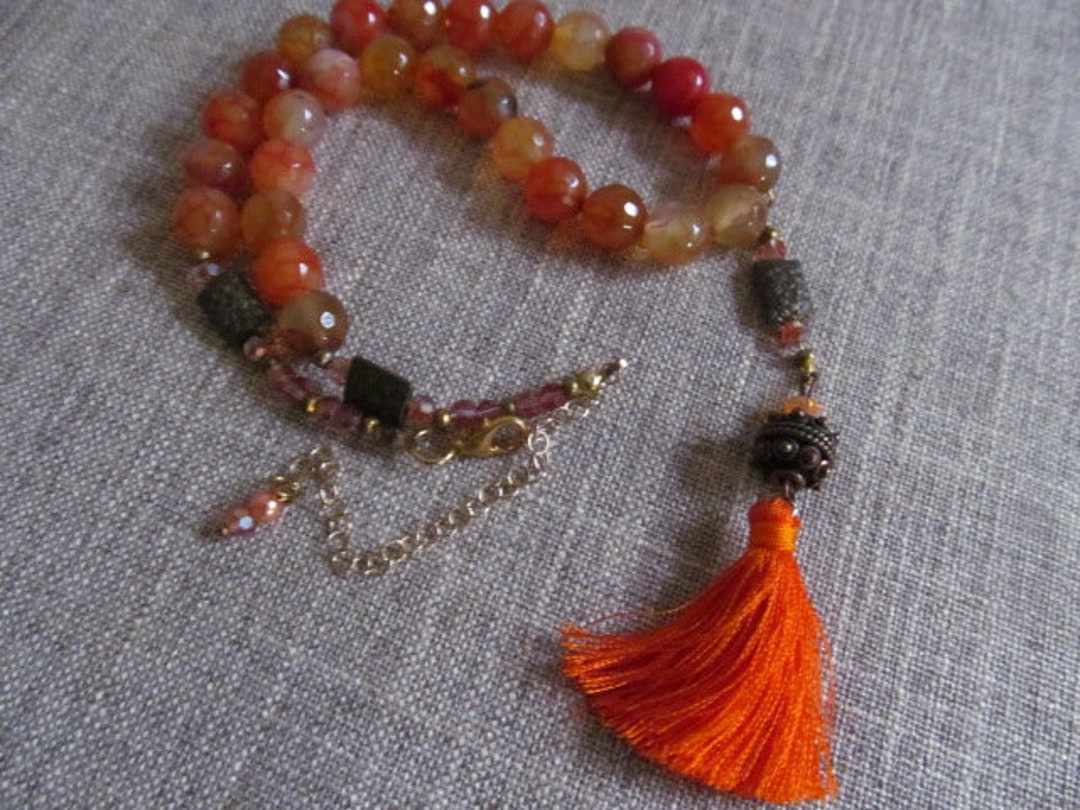 Tangerine Gemstone Tassel Necklace - Etsy