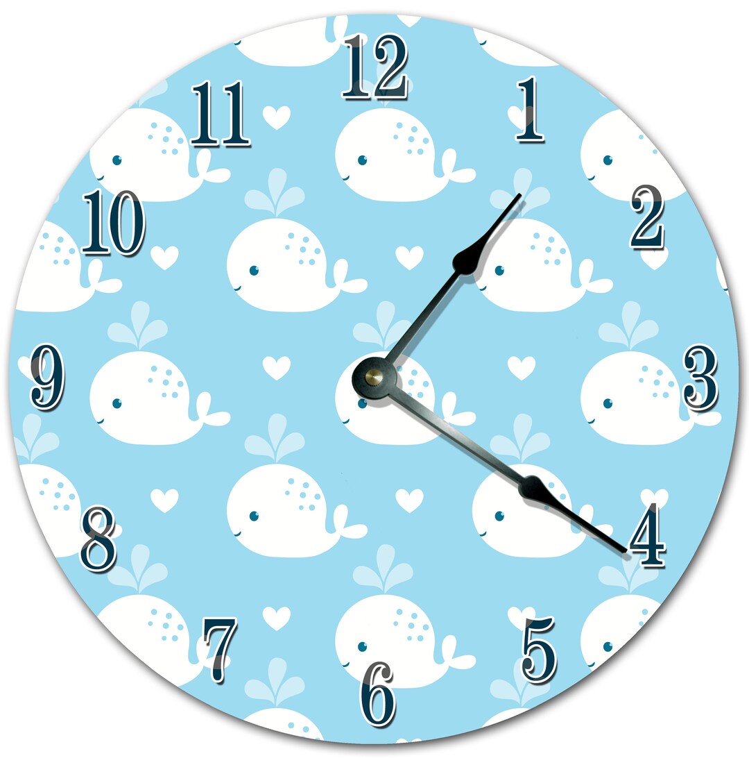 10.5" WHALE Clock - BLUE and WHITE Clock - Living Room Clock - Large 10 ...