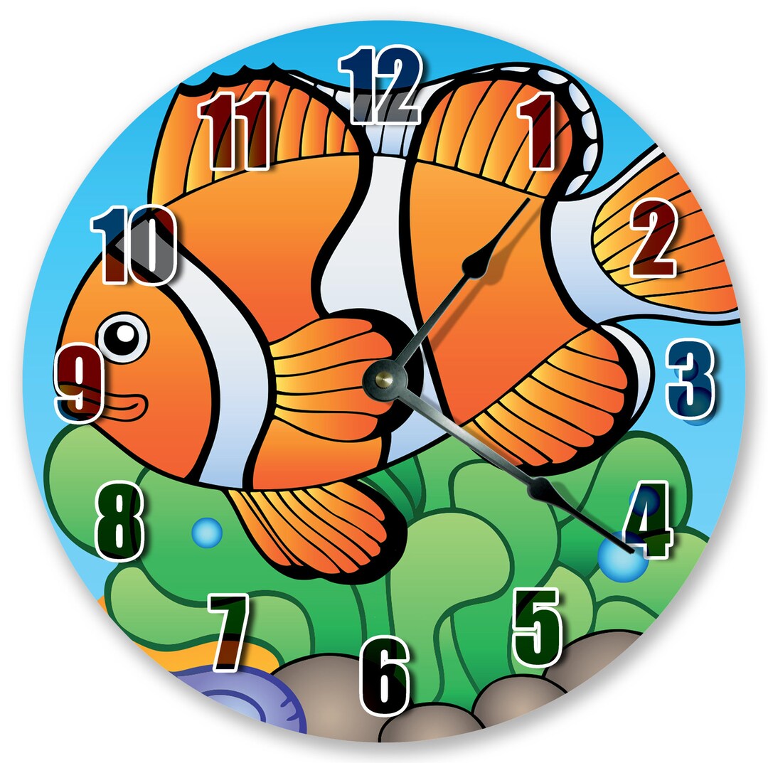 10.5" Adorable Clownfish Cartoon Clock - Nemo Kids Clock - Living Room ...
