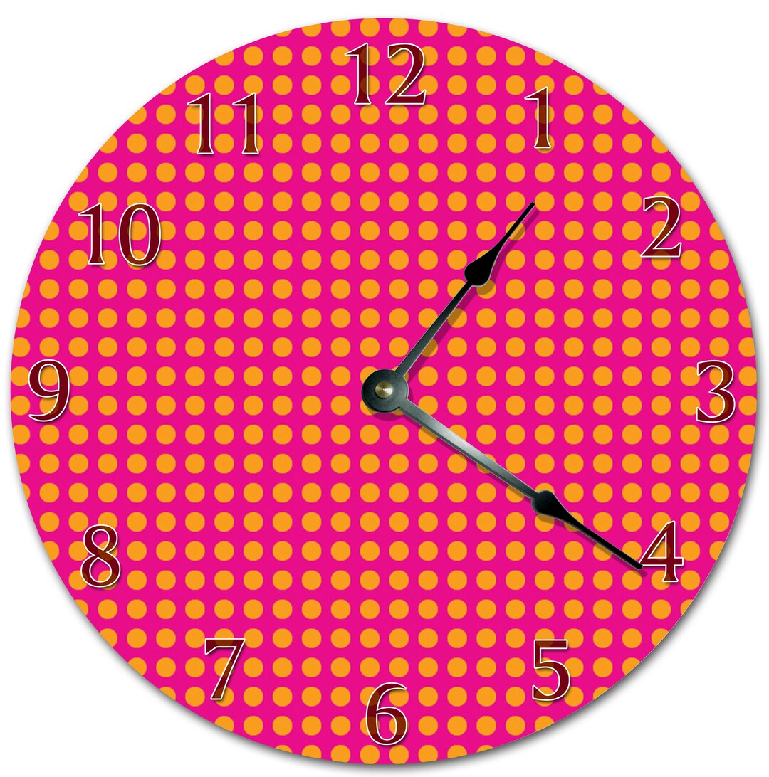 10.5" Orange Dots Clock - Living Room Clock - Large 10.5" Wall Clock ...