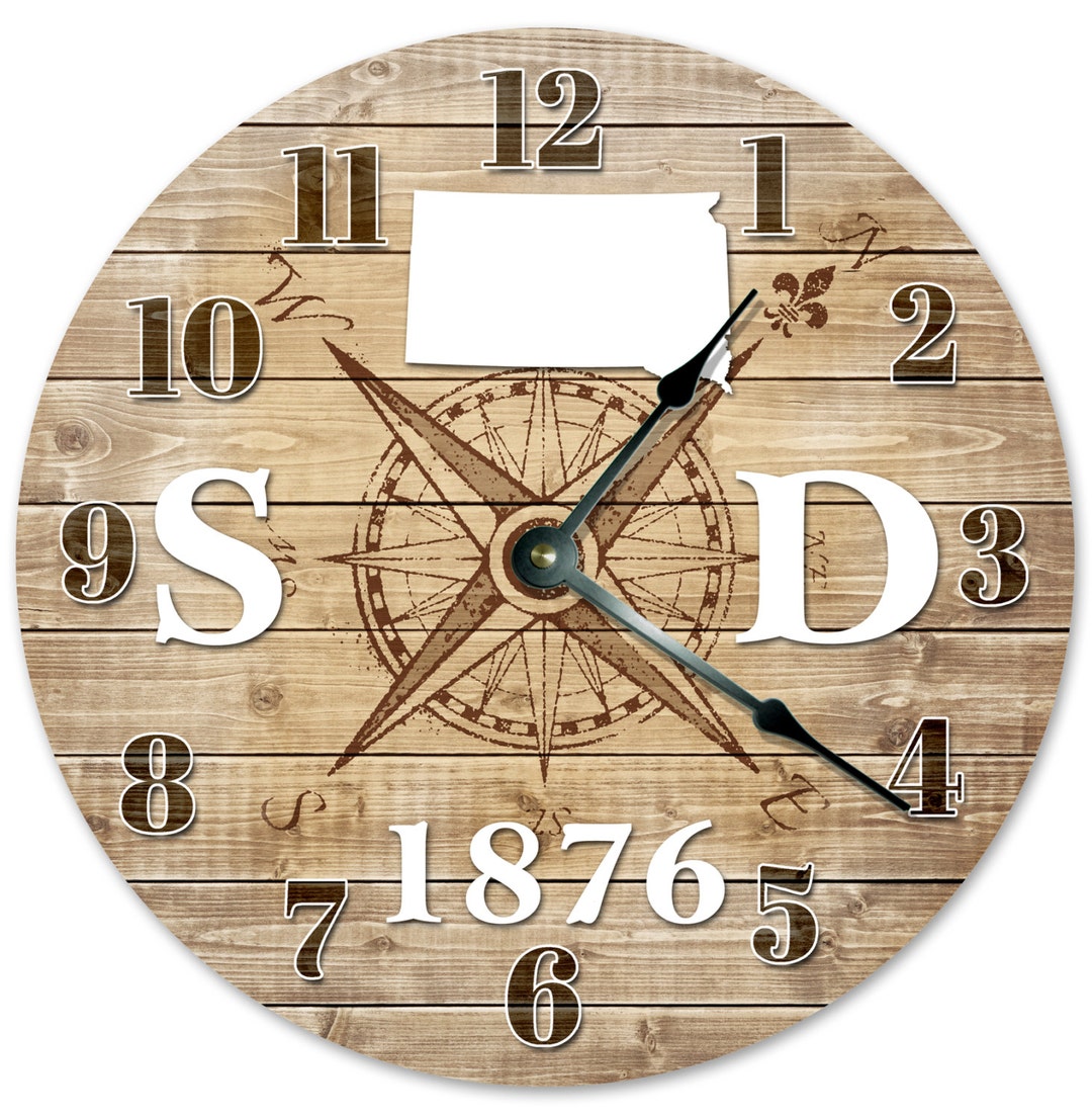 SOUTH DAKOTA Clock Established in 1876 Compass Map Clock - Large 10.5 ...