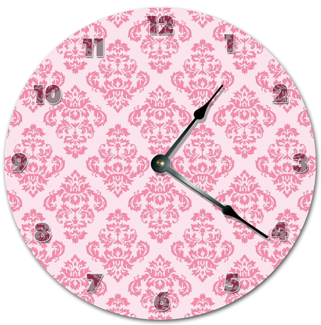 Pink Damask Wall Clock: 10.5" Silent Living Room Decor - Etsy