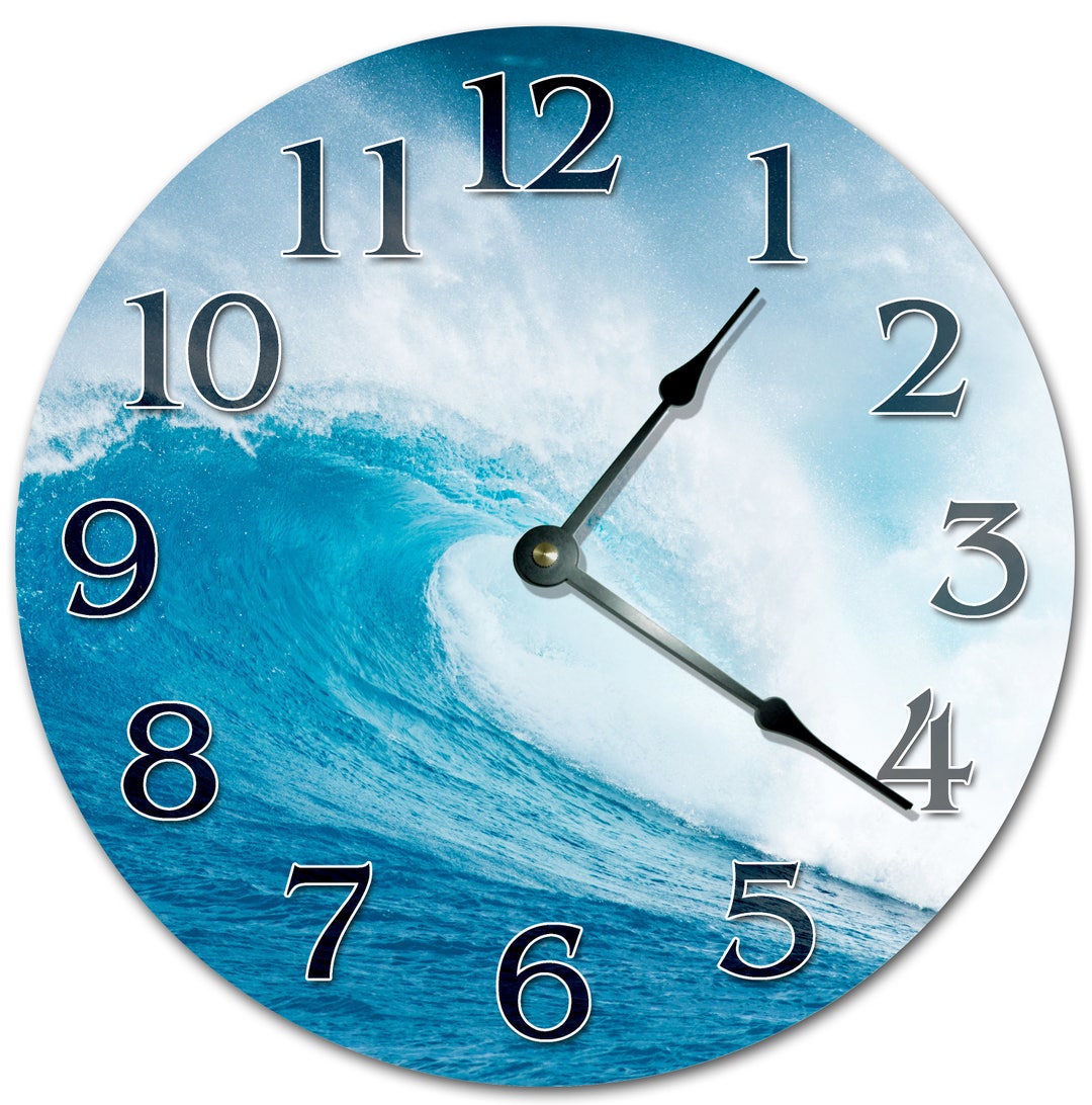 10.5 Cool BLUE WAVES Clock Surfer Wave Clock Living Room Clock Large 10 ...