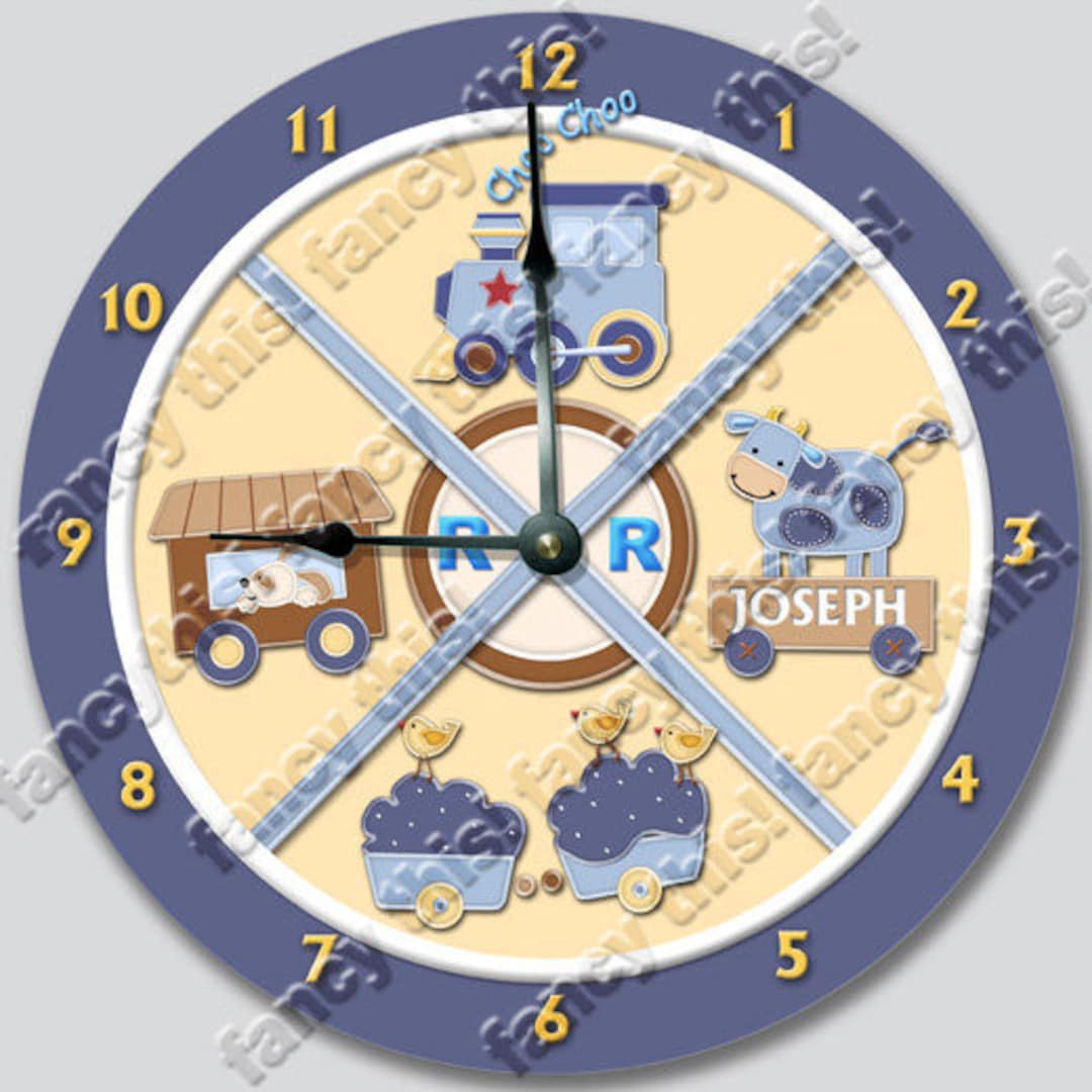 CHOO CHOO TRAIN Personalized Wall Clock - Nursery Clock - Large 10.5 ...