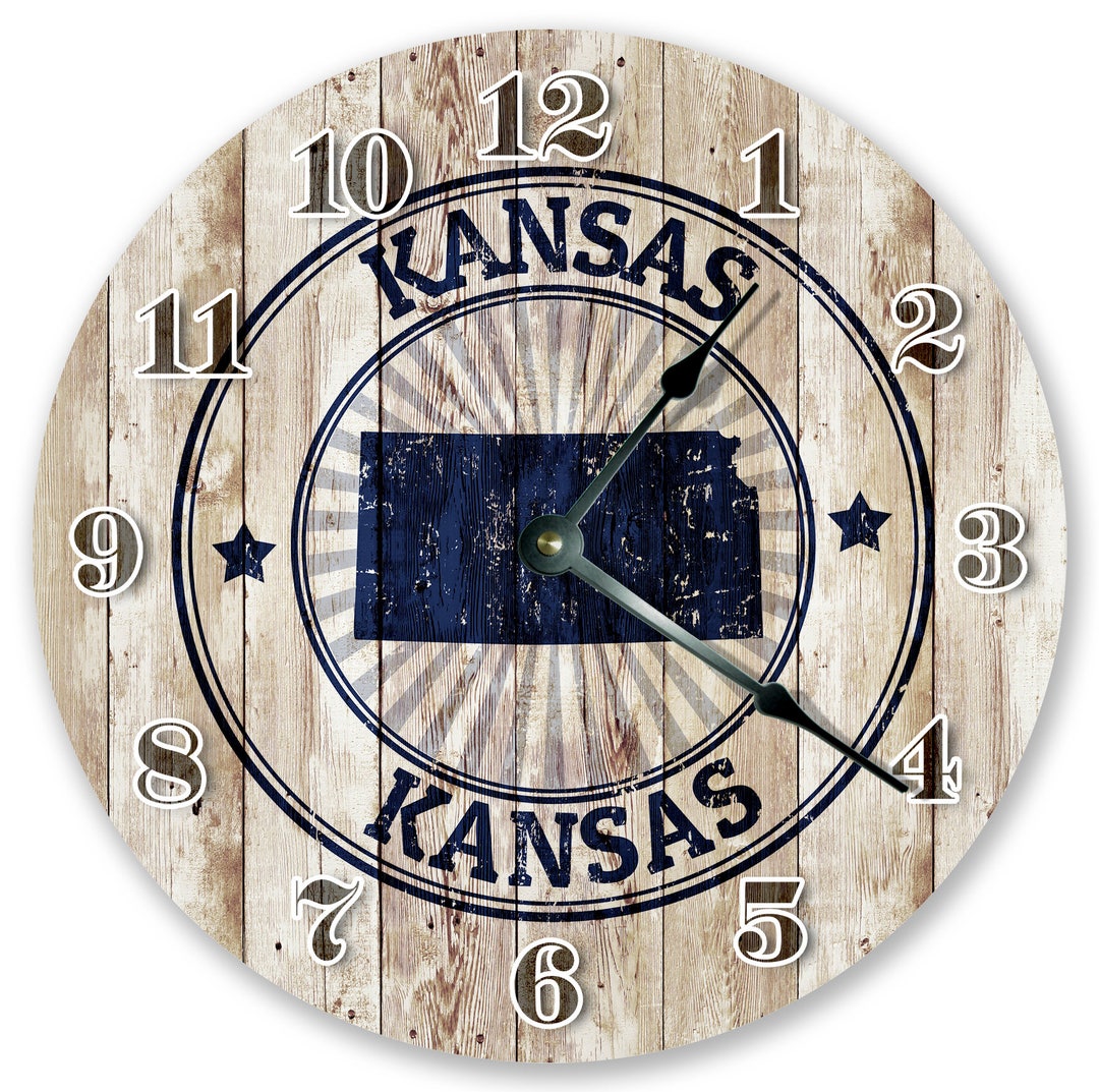 10.5" KANSAS STAMP Clock - State Clock - Living Room Clock - Round Wall ...