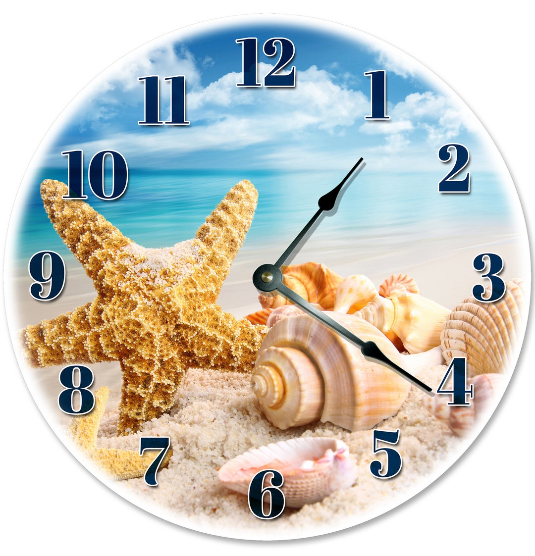 12" SEA SHELLS on the BEACH Clock - Large 12 Inch Wall Clock - Beach ...