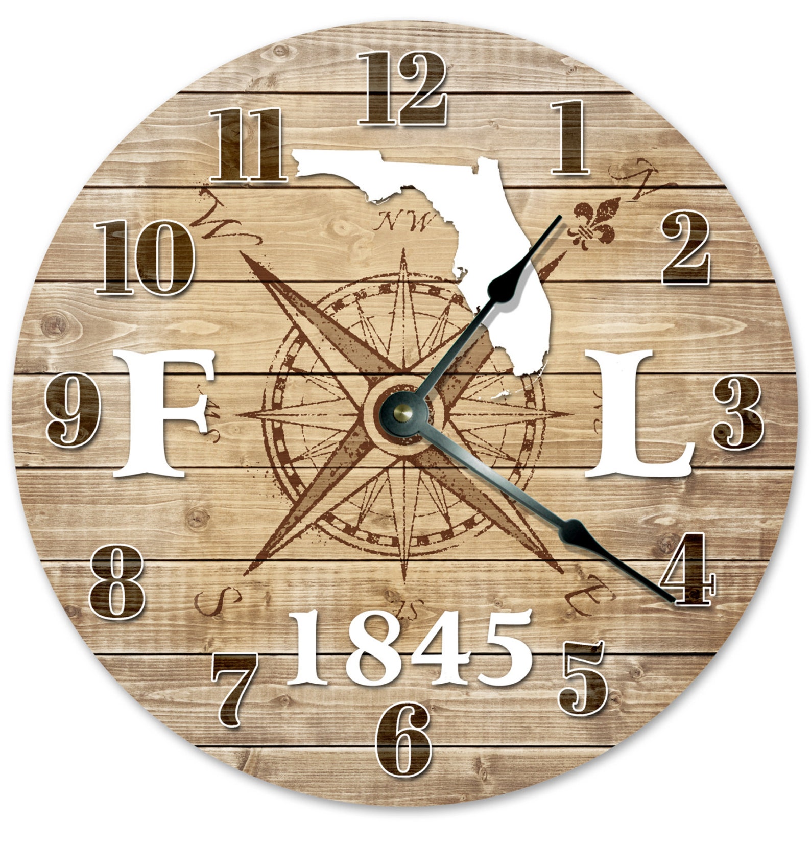 FLORIDA CLOCK Established in 1845 Compass Map Clock Large - Etsy