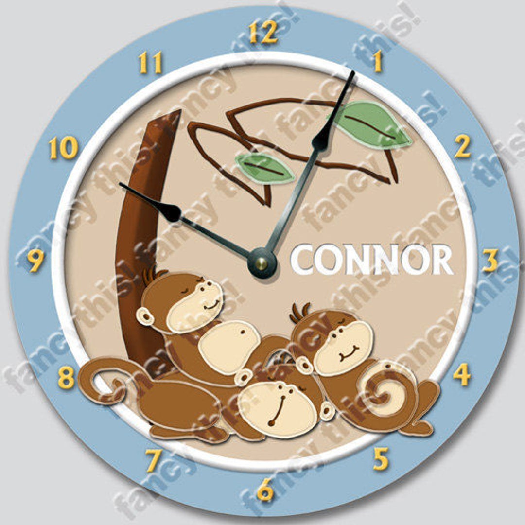 MONKEY BUSINESS Personalized Wall Clock - Birthday Gift - Nursery Clock ...