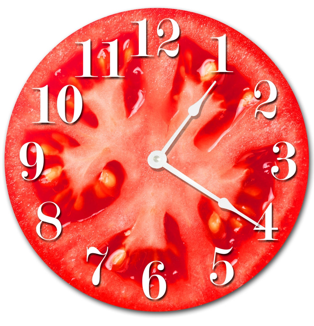 TOMATO Clock Large 10.5 Inch Clock Novelty Clocks Wall Clocks Round Clock, Food Clock, Kitchen ...