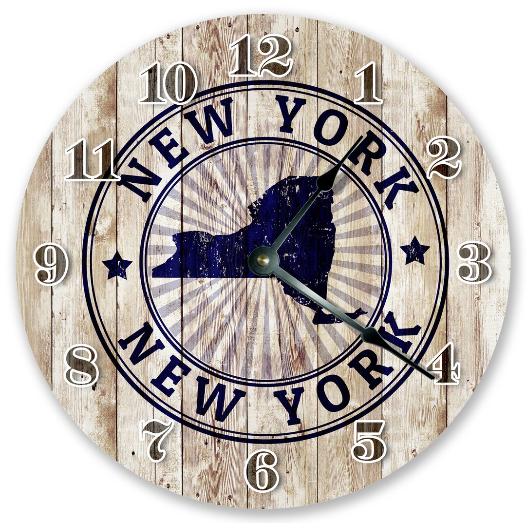 10.5" NEW YORK STAMP Clock - State Clock - Living Room Clock - Round ...