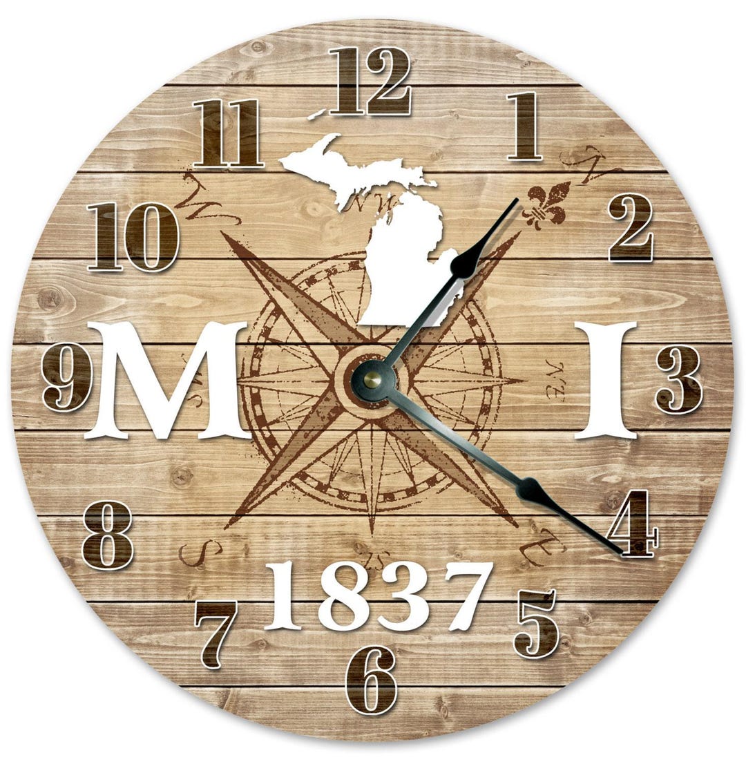 Michigan State Compass Clock: Rustic 15-inch Wall Decor - Etsy