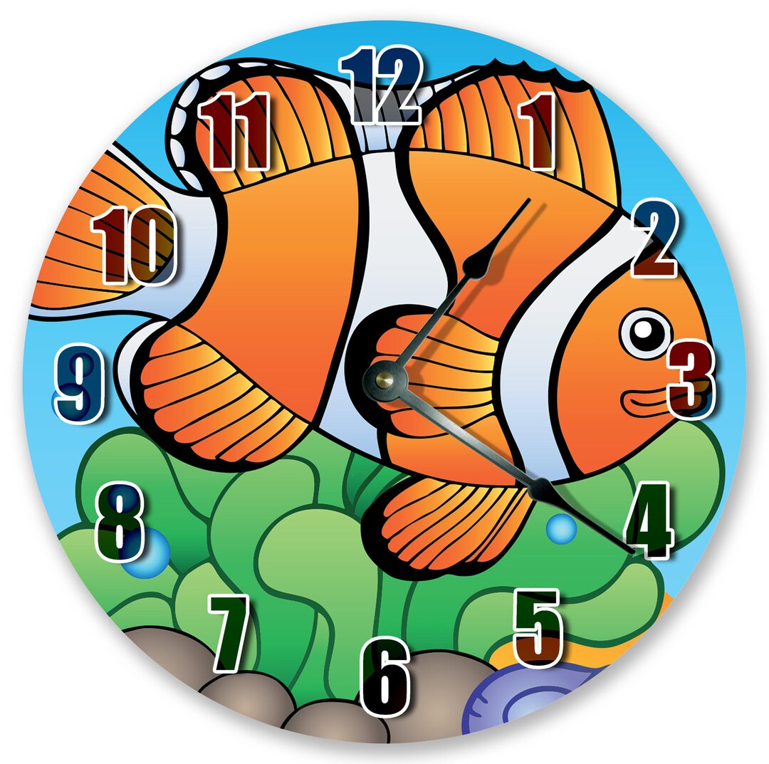 10.5" Clownfish Kids Clock - Nemo Clock - Living Room Clock - Large 10. ...