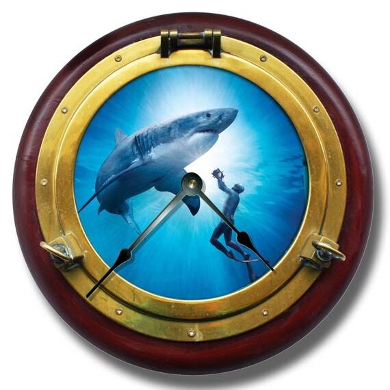 PORTHOLE WALL CLOCK Brass & Wood Color Underwater Look | Etsy