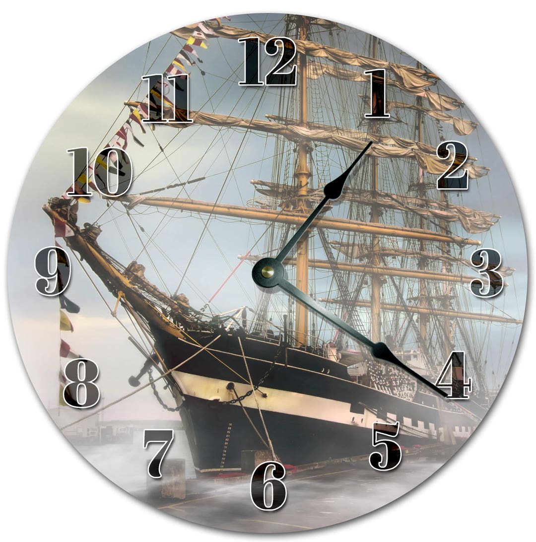 10.5" SAILING SHIP Clock - Living Room Clock - Large 10.5" Wall Clock ...