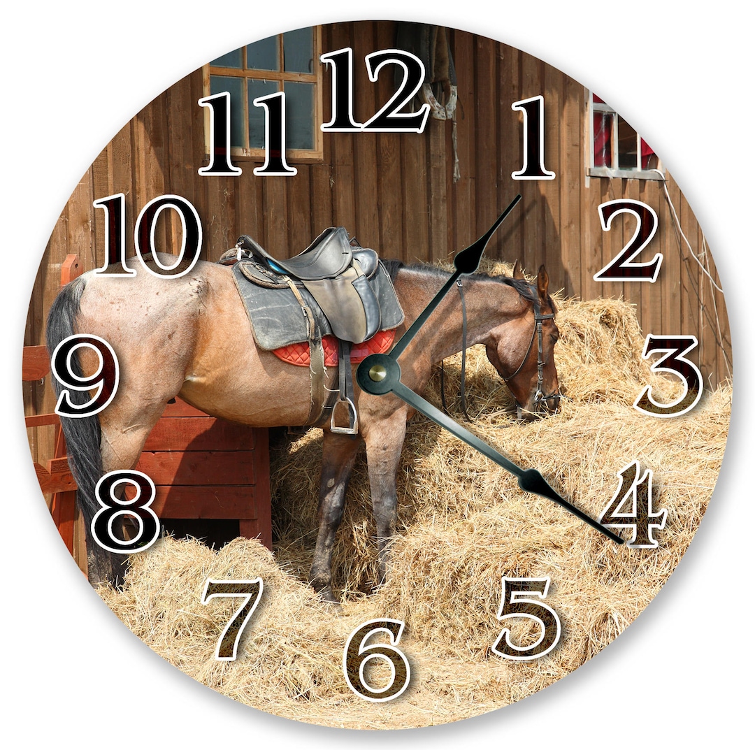 Horse in Barn Clock: Rustic Cabin Decor (10.5") - Etsy