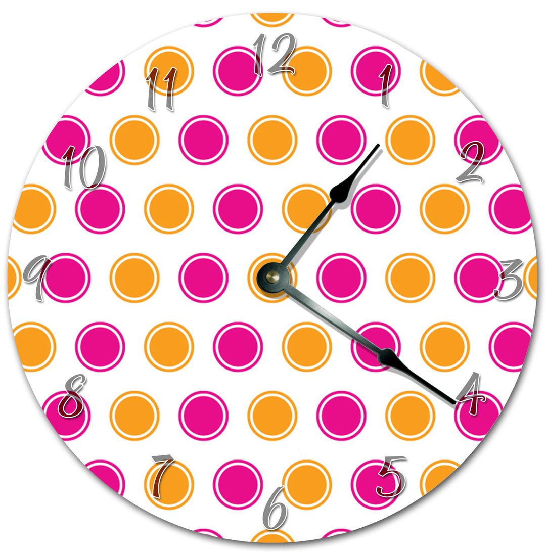 Pink and Orange Polka Dot Clock: 10.5" Silent Wall Decor - Etsy