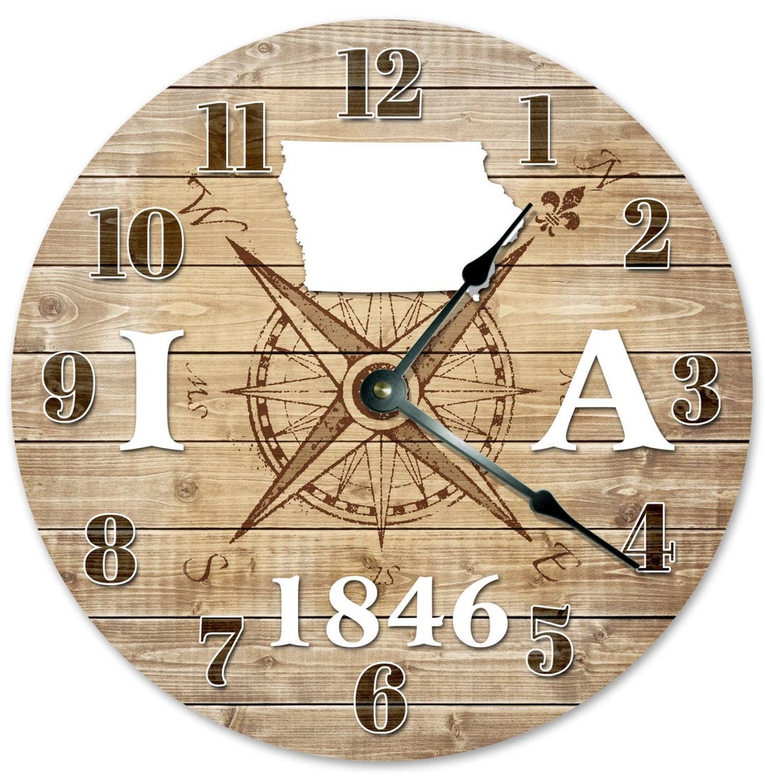 Iowa Compass Map Clock - Rustic State Wall Decor (10.5 Inch) - Etsy