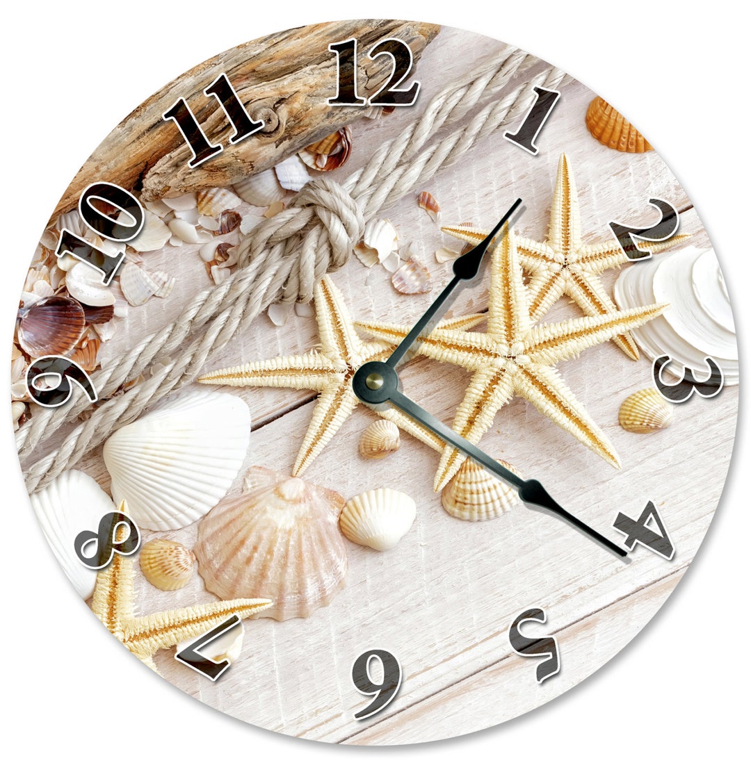 SEA SHELLS Sand STARFISH Clock - Large 10.5" Wall Clock - 210.56 - Etsy