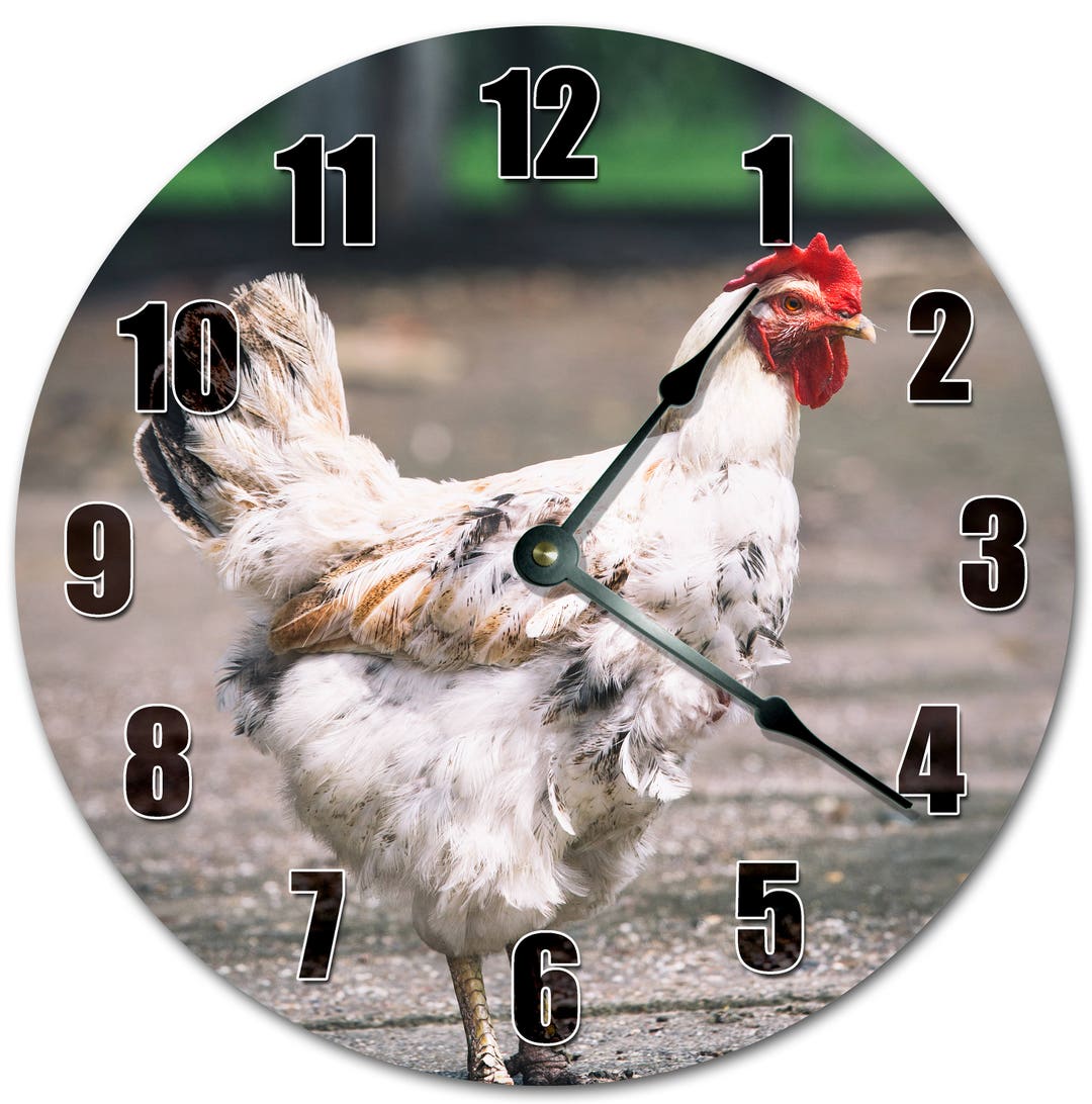 10.5 White HEN Clock Living Room Clock Large 10.5 Wall Clock Home Décor ...