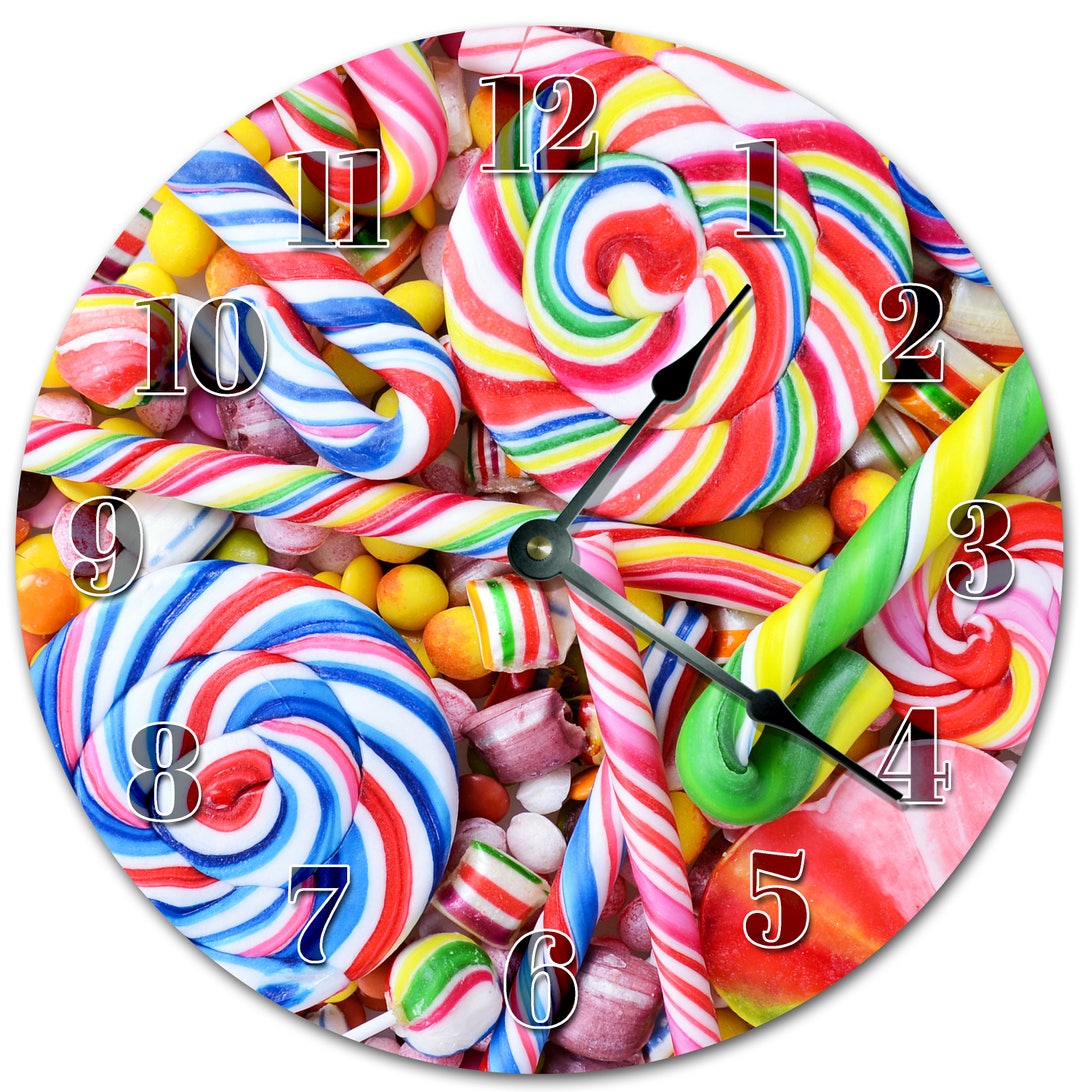 10.5" Colorful Candy Cane Clock - Living Room Clock - Large 10.5" Wall ...