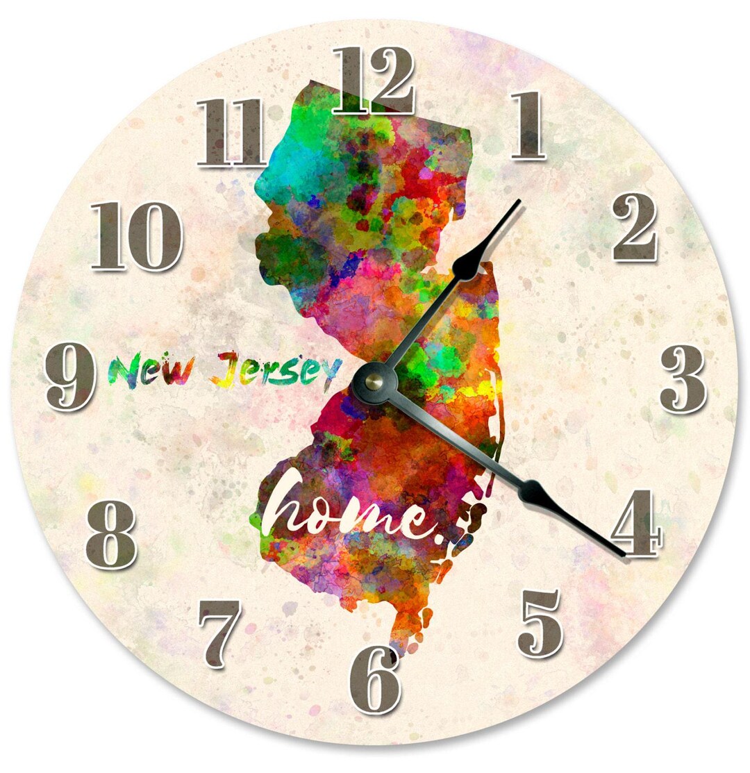 New Jersey Home State Clock, Watercolor Wall Art, 10.5" - Etsy