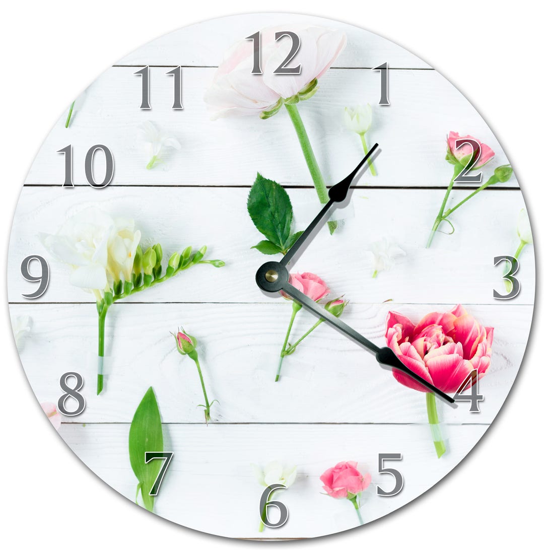 10.5 FLORAL DESIGN Clock WHITE Clock Living Room - Etsy