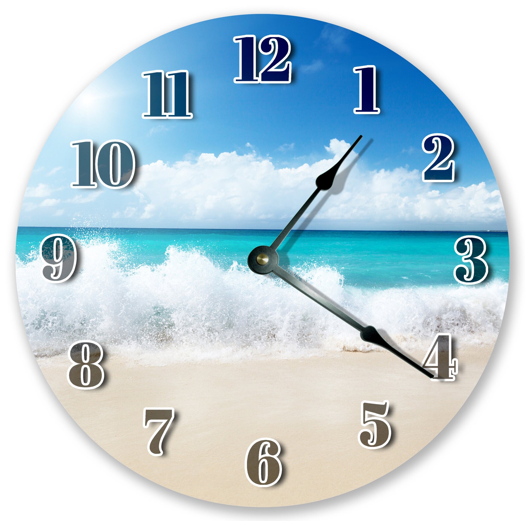 10.5" CLEAR BLUE OCEAN Wave Clock - Beach Decor - Round Wall Clock ...