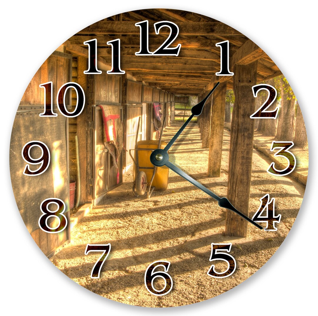 10.5" HORSE STABLES Clock - Farm Clock - Round Wall Clock - Cabin Decor ...