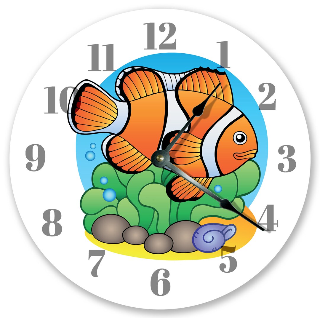 10" Adorable Clownfish Cartoon With White Border Clock - Nemo Clock ...