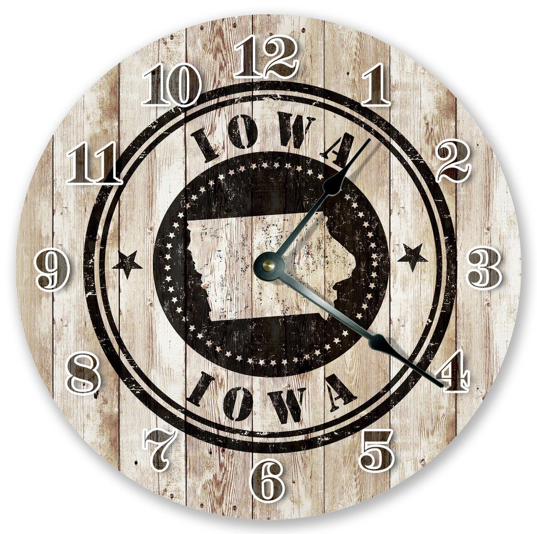 10.5" IOWA STAMP Clock - State Clock - Living Room Clock - Round Wall ...