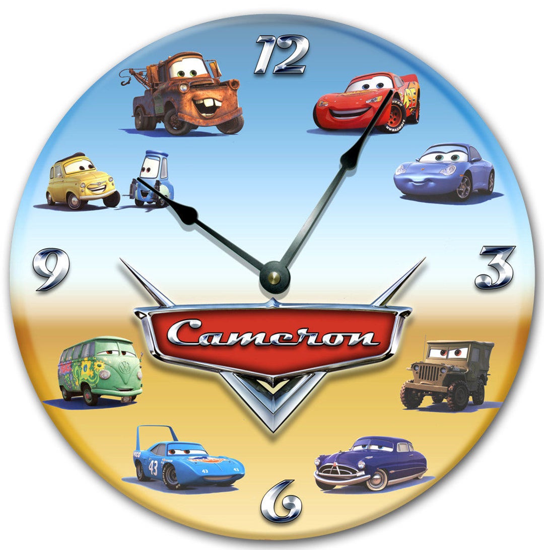DISNEY CARS Personalized Wall Clock - Cartoon Clock - Nursery Clock ...