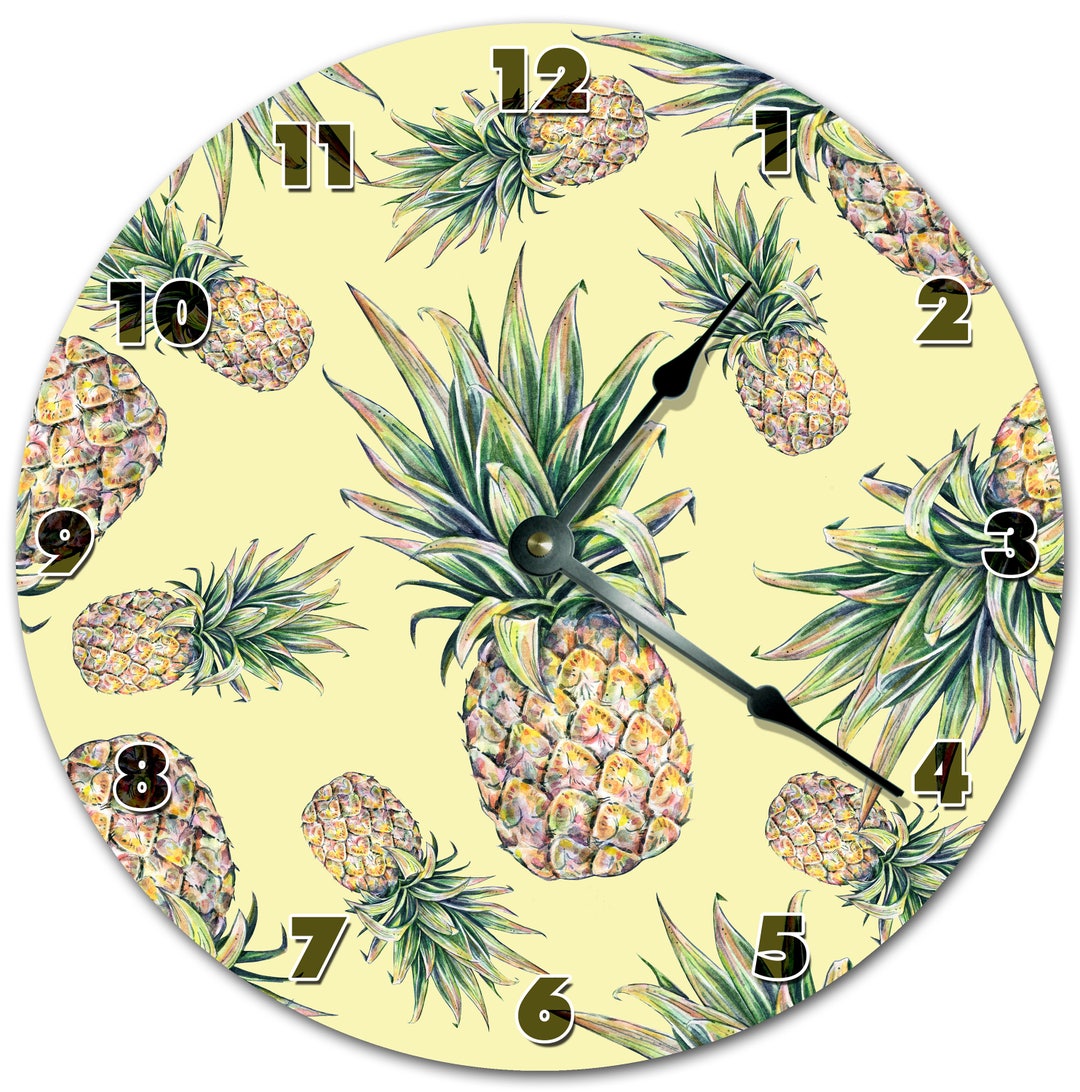 10.5" PINEAPPLE Clock - Living Room Clock - Large 10.5" Wall Clock ...