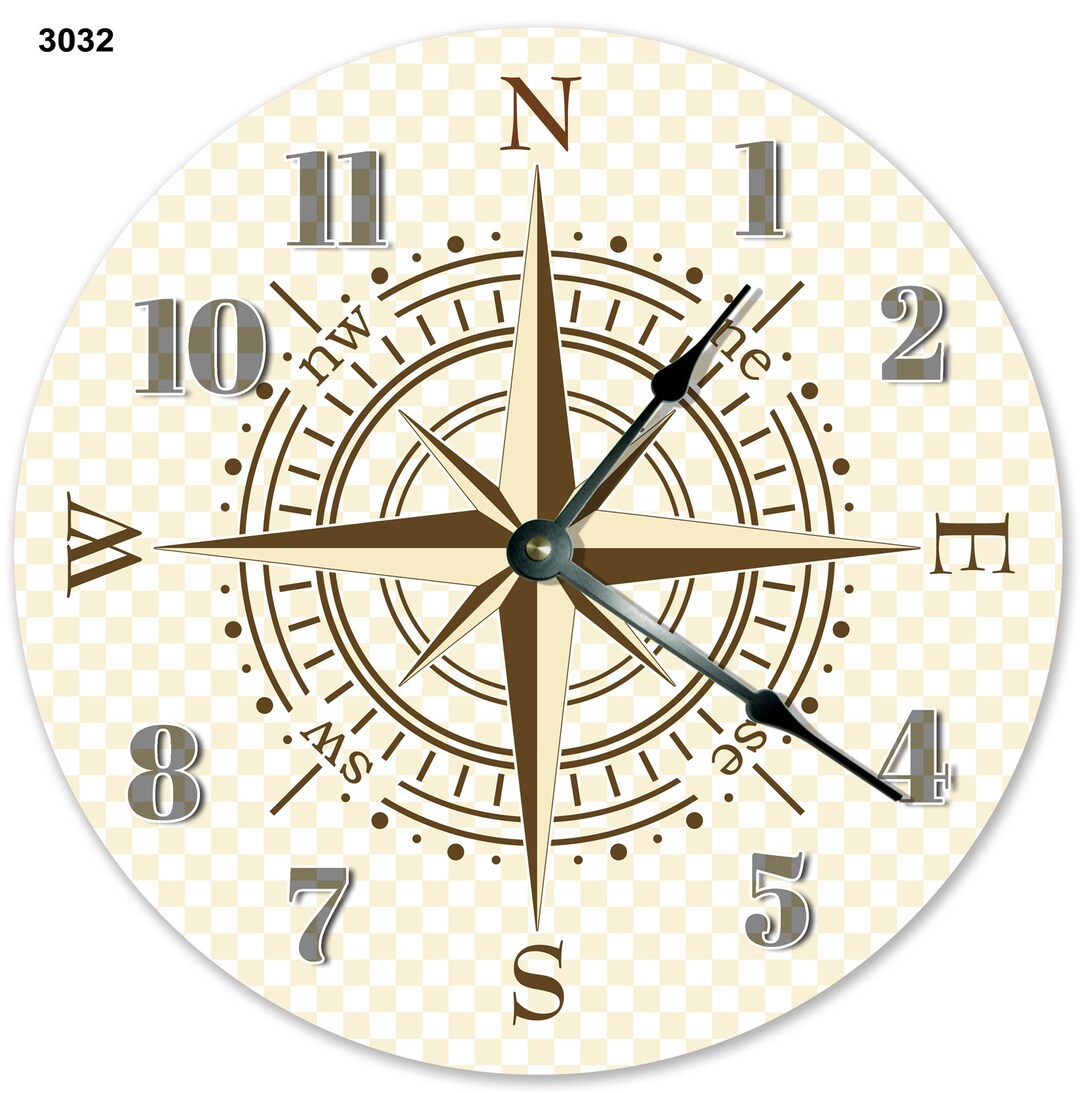 Mariner's Compass Rose Clock: Large 10.5" Nautical Wall Decor - Etsy