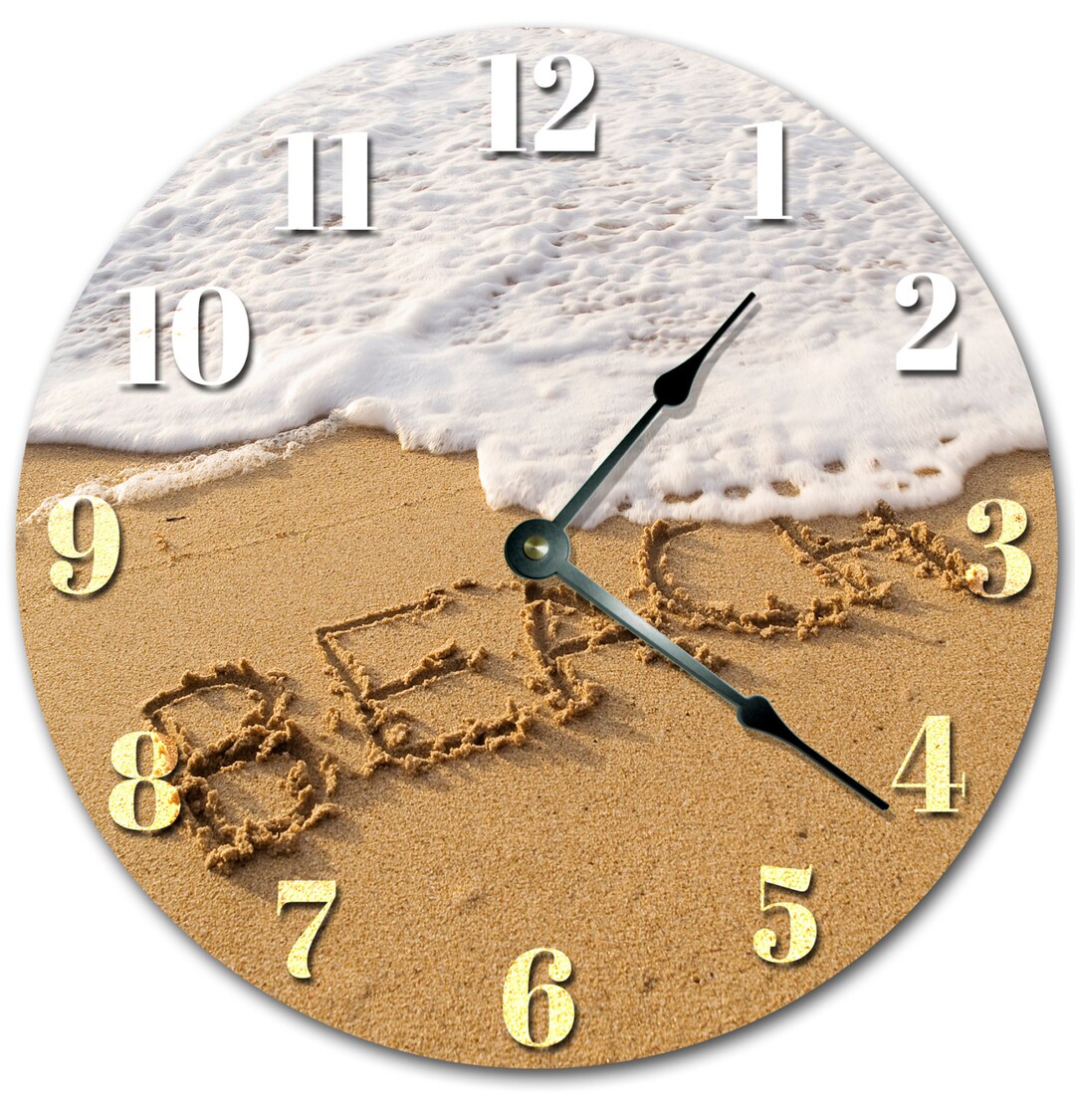 BEACH WRITTEN in the SAND Clock Sand Ocean Surf Wave Clock Large 10.5 ...