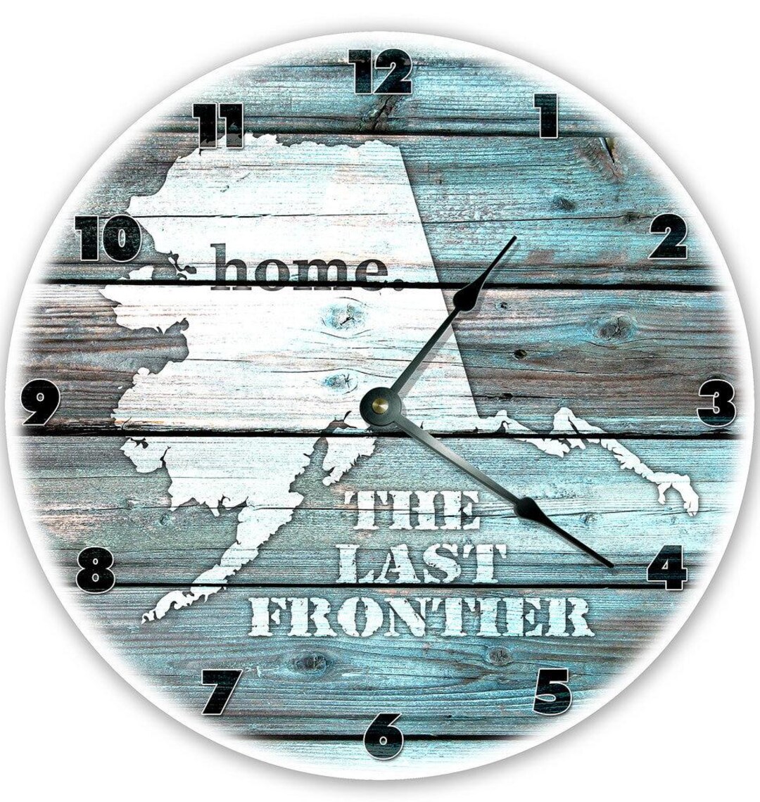 Alaska Map Clock: Teal Rustic Wood, Silent 12" Wall Decor - Etsy