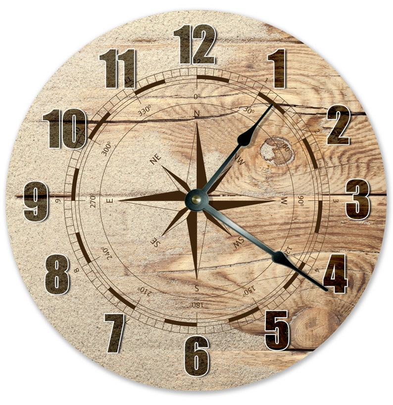 Compass Rose Wall Clock Home Decor Old Map Pattern Round Large Etsy