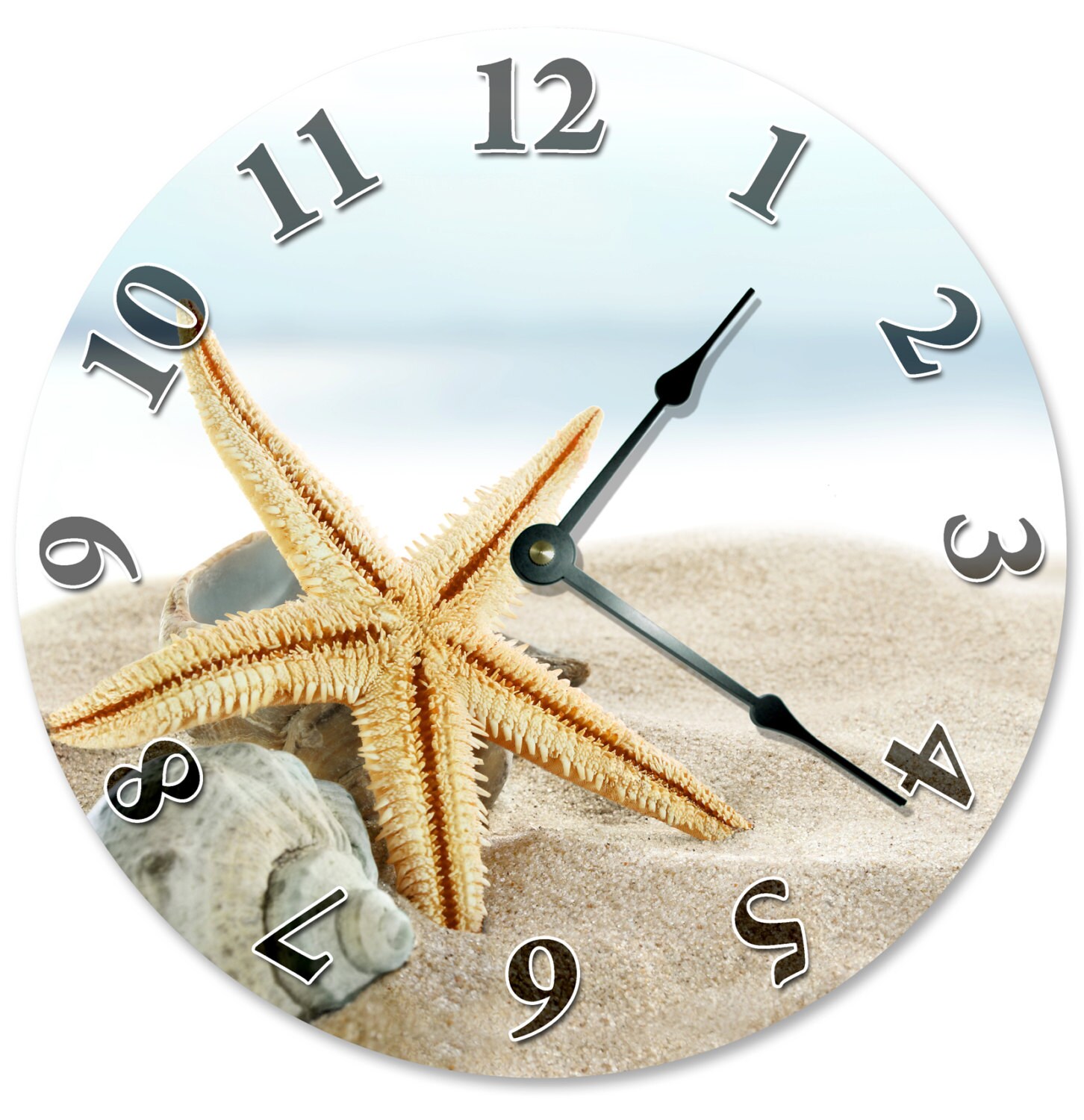 SANDY BEACH With STARFISH Clock Sand Ocean Surf Clock Large 10 Inch ...