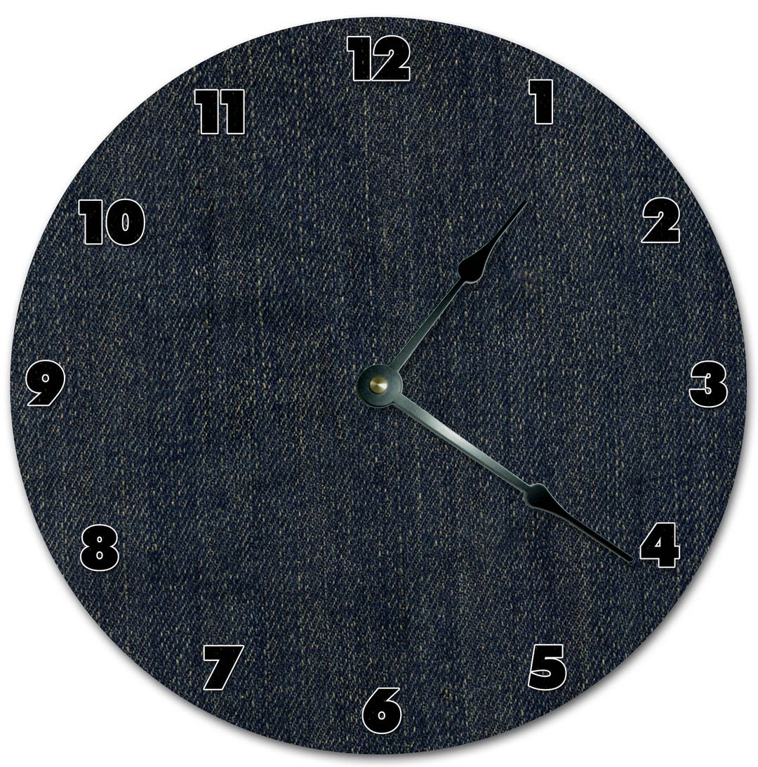 10.5" Black DENIM Clock - Living Room Clock - Large 10.5" Wall Clock ...