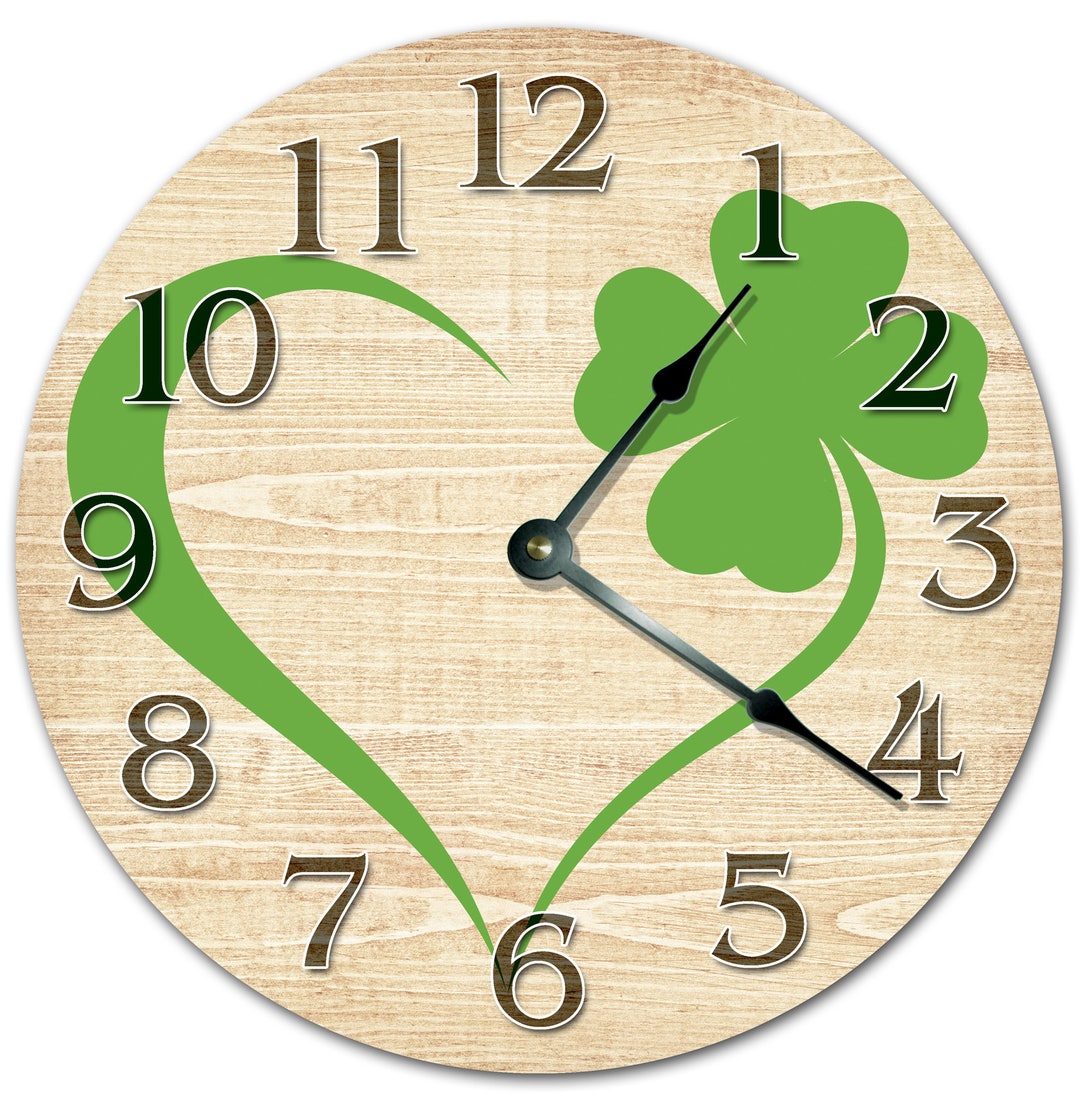 10.5" CLOVER HEART Clock - Living Room Clock - Large 10.5" Wall Clock ...