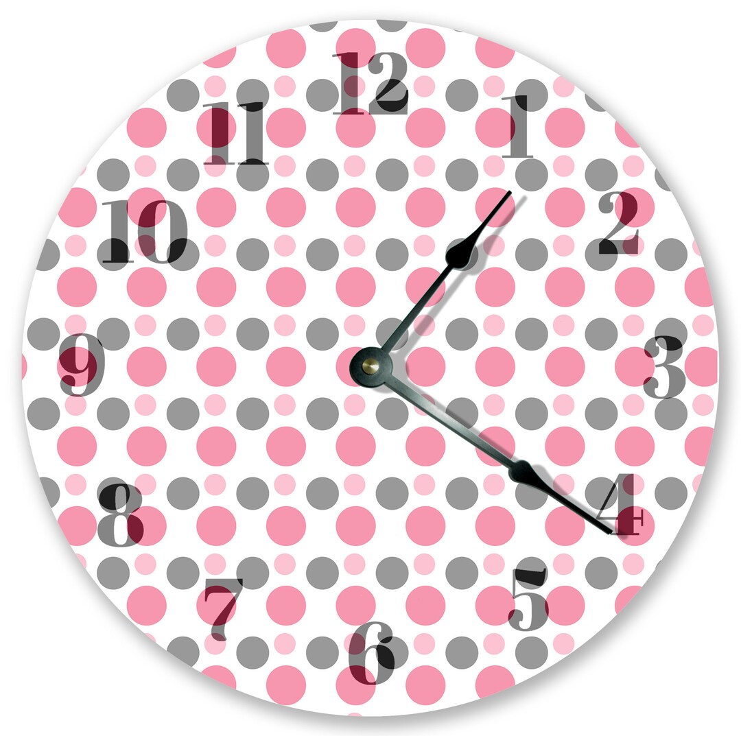 10.5" Beautiful Polka Dots Clock - Pink and Gray Clock - Living Room ...