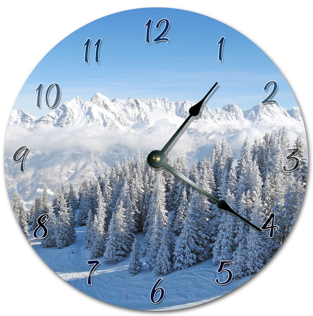 10.5" Icy MOUNTAIN Clock - Living Room Clock - Large 10.5" Wall Clock ...