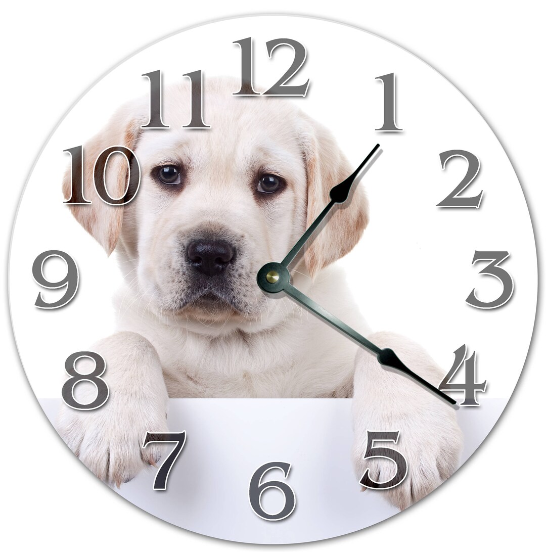 10.5" YELLOW LABRADOR PUPPY Clock Dog Clock - Labrador Retriever ...