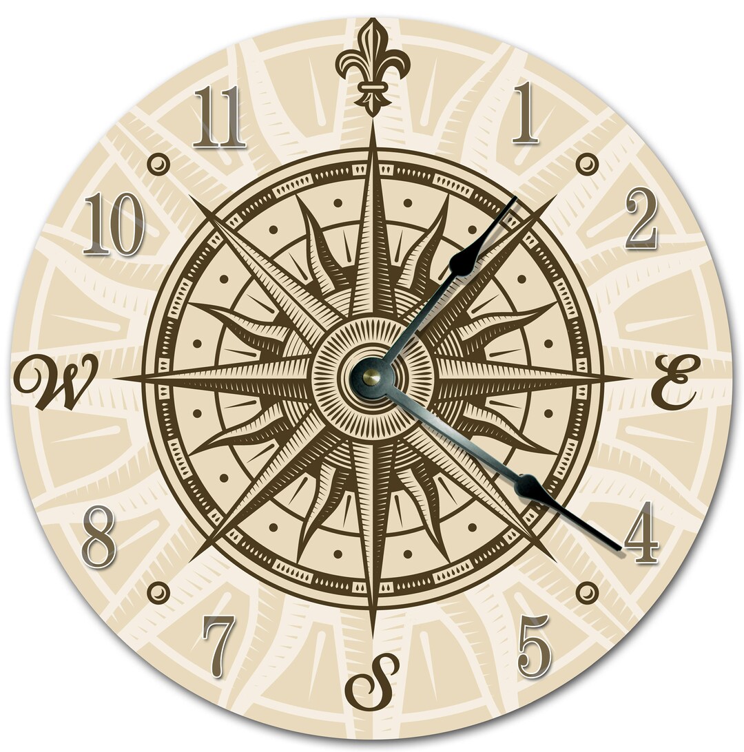 Compass Rose Clock: Brown Nautical Wall Decor (10.5") - Etsy
