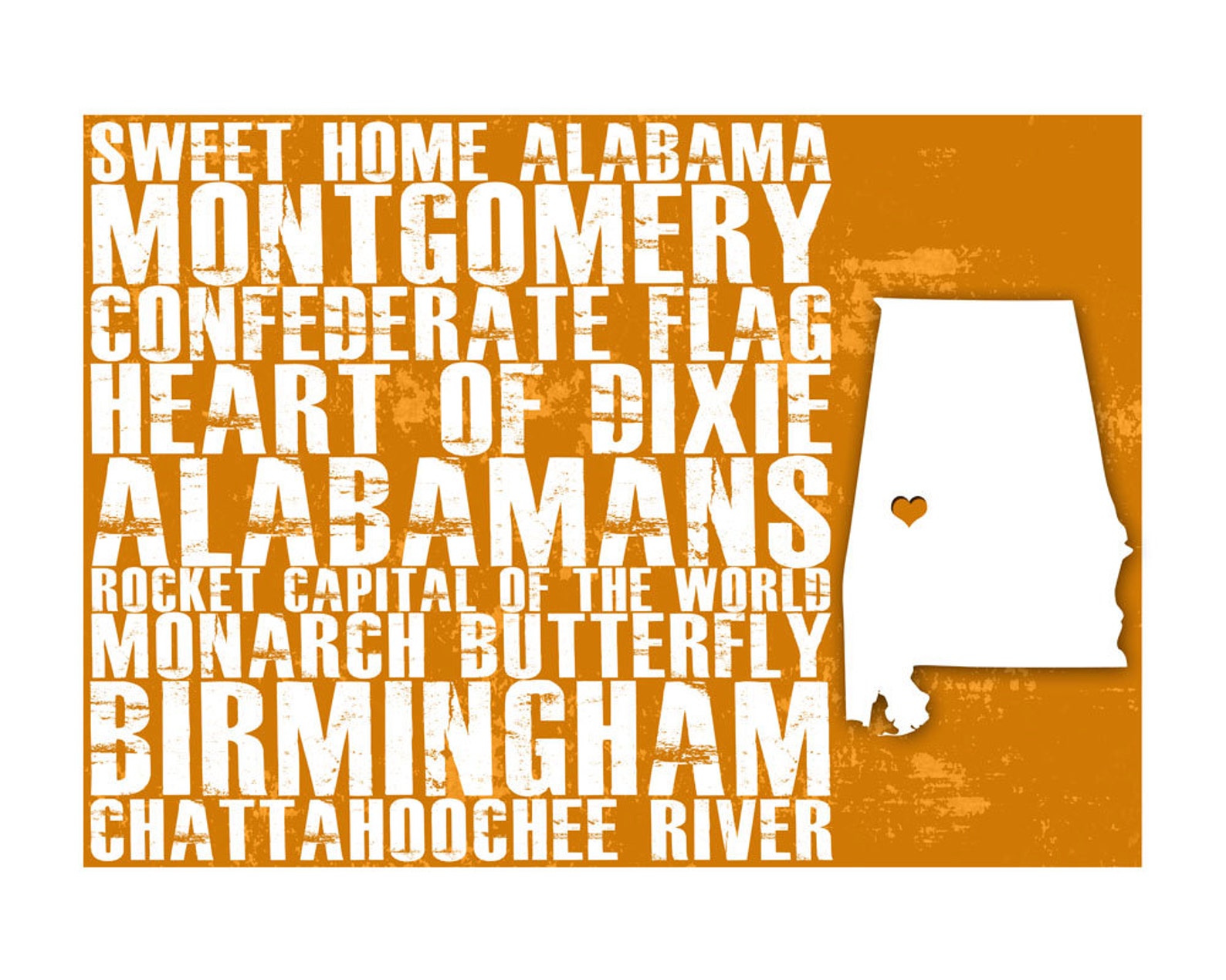 16x20 Alabama Print USA STATE PRINTS 16x20 Alabama State - Etsy