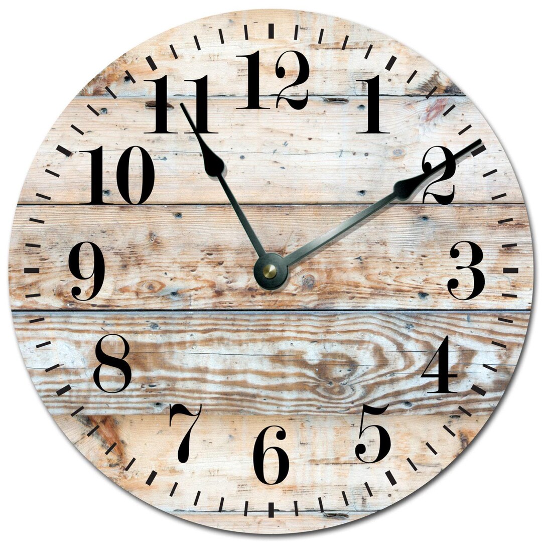 WOOD LIGHT BROWN Clock Personalized Large Wall Clock - Silent Non ...